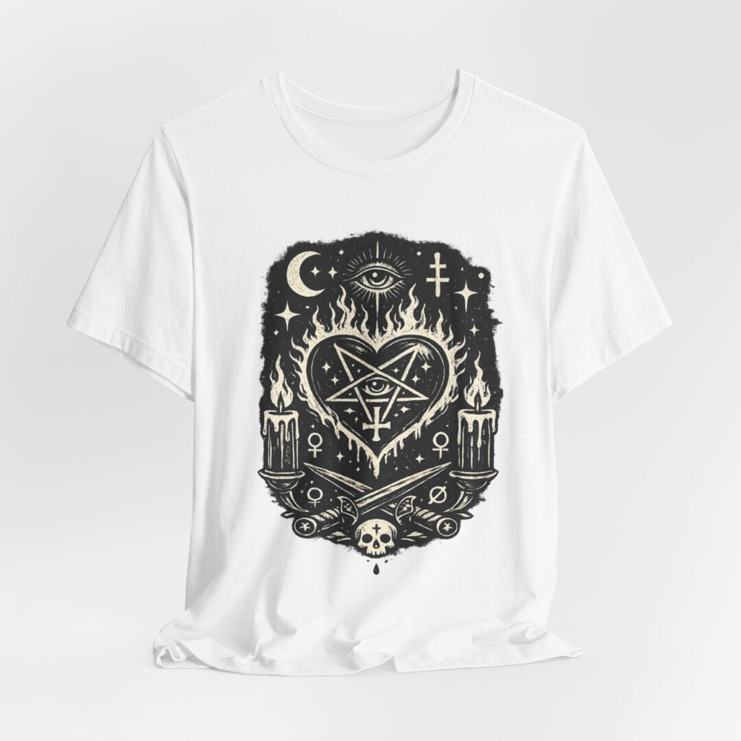 Occult Heart Pentagram Tee | Gothic Candle Skull Moon Symbol Shirt - Etsy