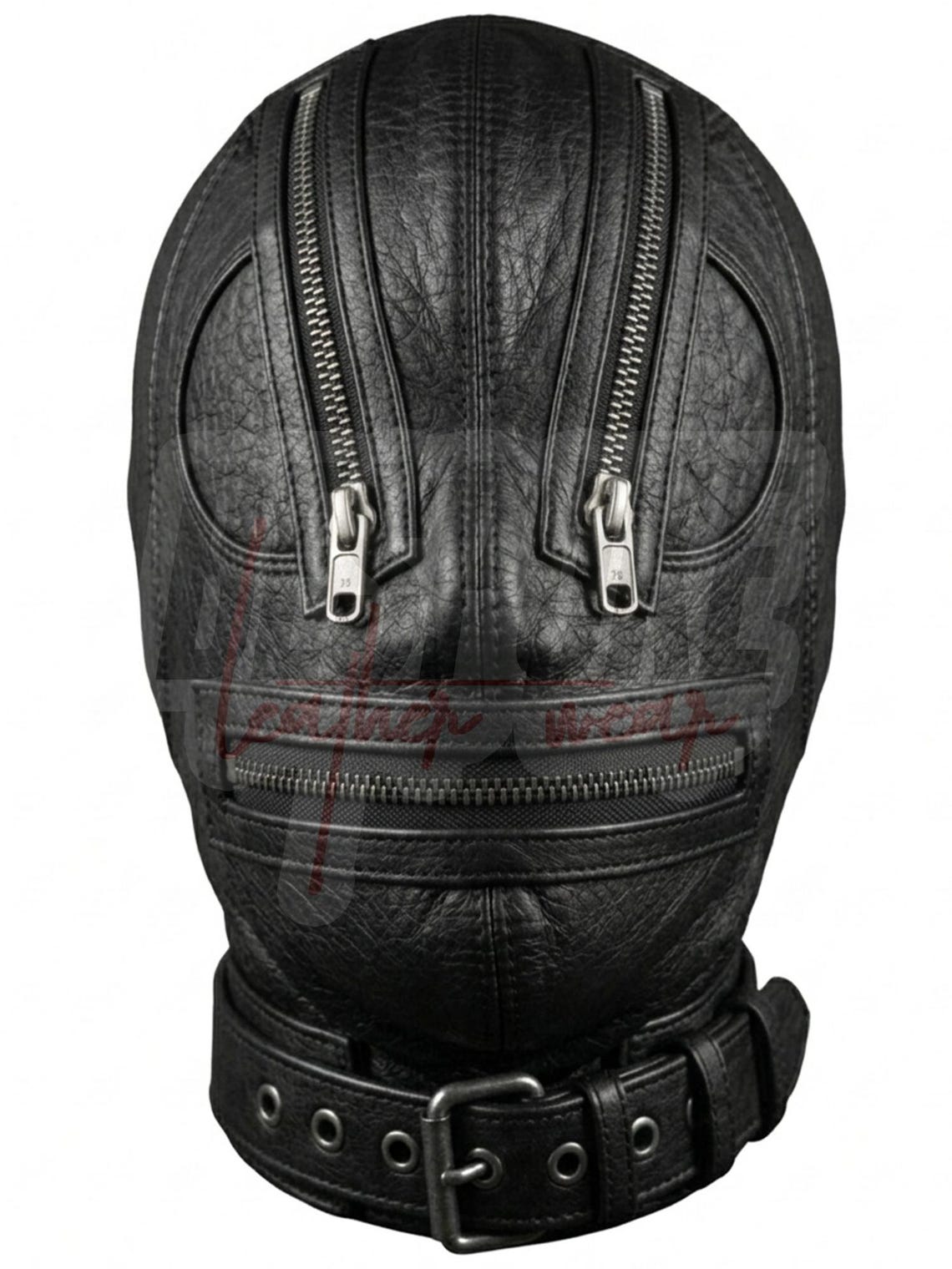 Handmade Genuine Black Leather Full Face Mask Zippered Hood Custom ...