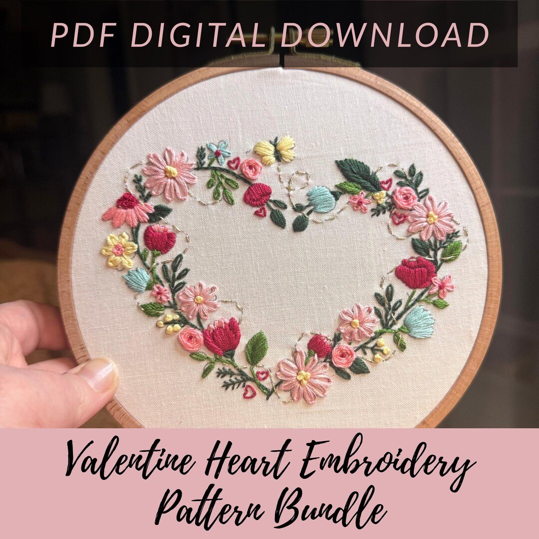 Valentine Hearts Embroidery Pattern Bundle PDF | Instant Download ...
