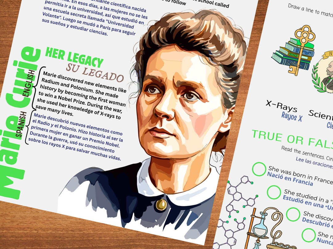 Marie Curie Bilingual Activity | STEM Worksheet, Flipbook & Poster (PDF ...