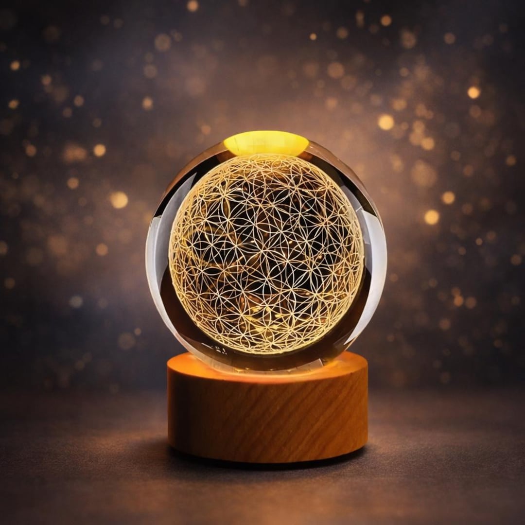 3D Crystal Ball Flower of Life LED Night Light – RGB Decorative Lamp ...