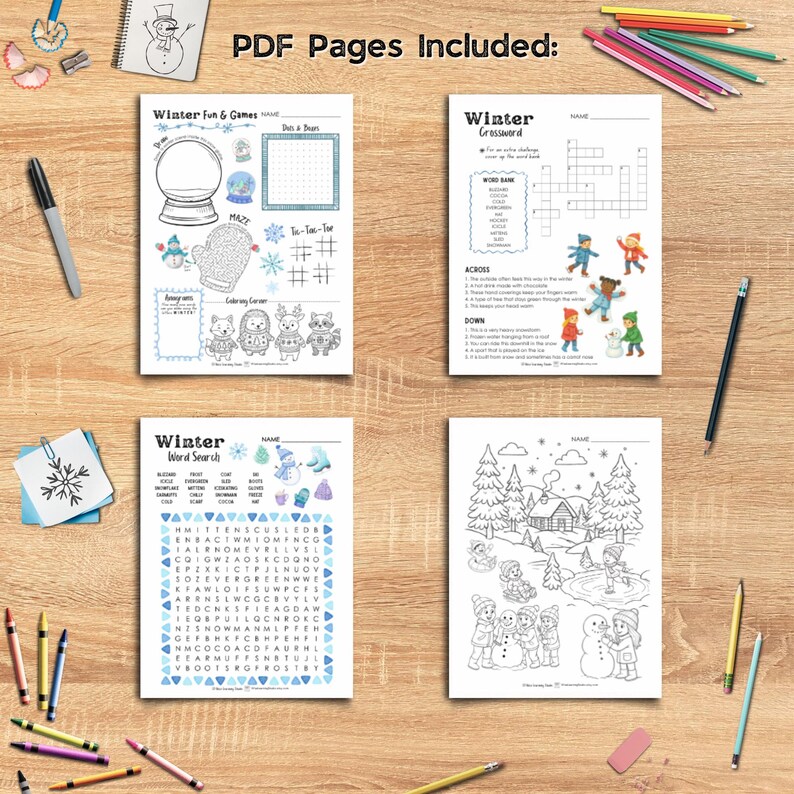 Winter Fun Activity Pack Printable Worksheets | Digital Download PDF ...