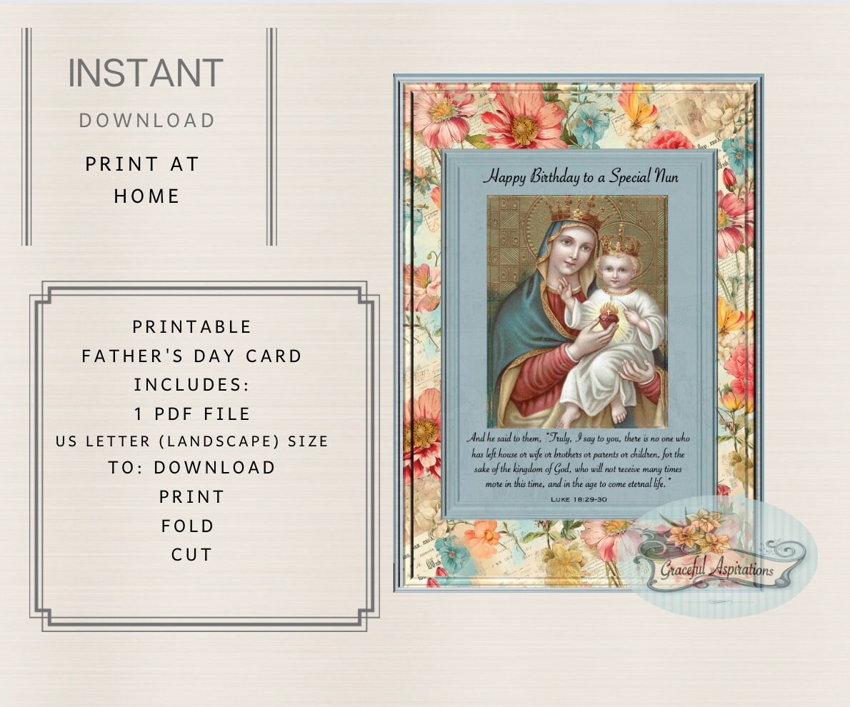 PRINTABLE Instant Download PDF Catholic Nun Birthday Card - Etsy