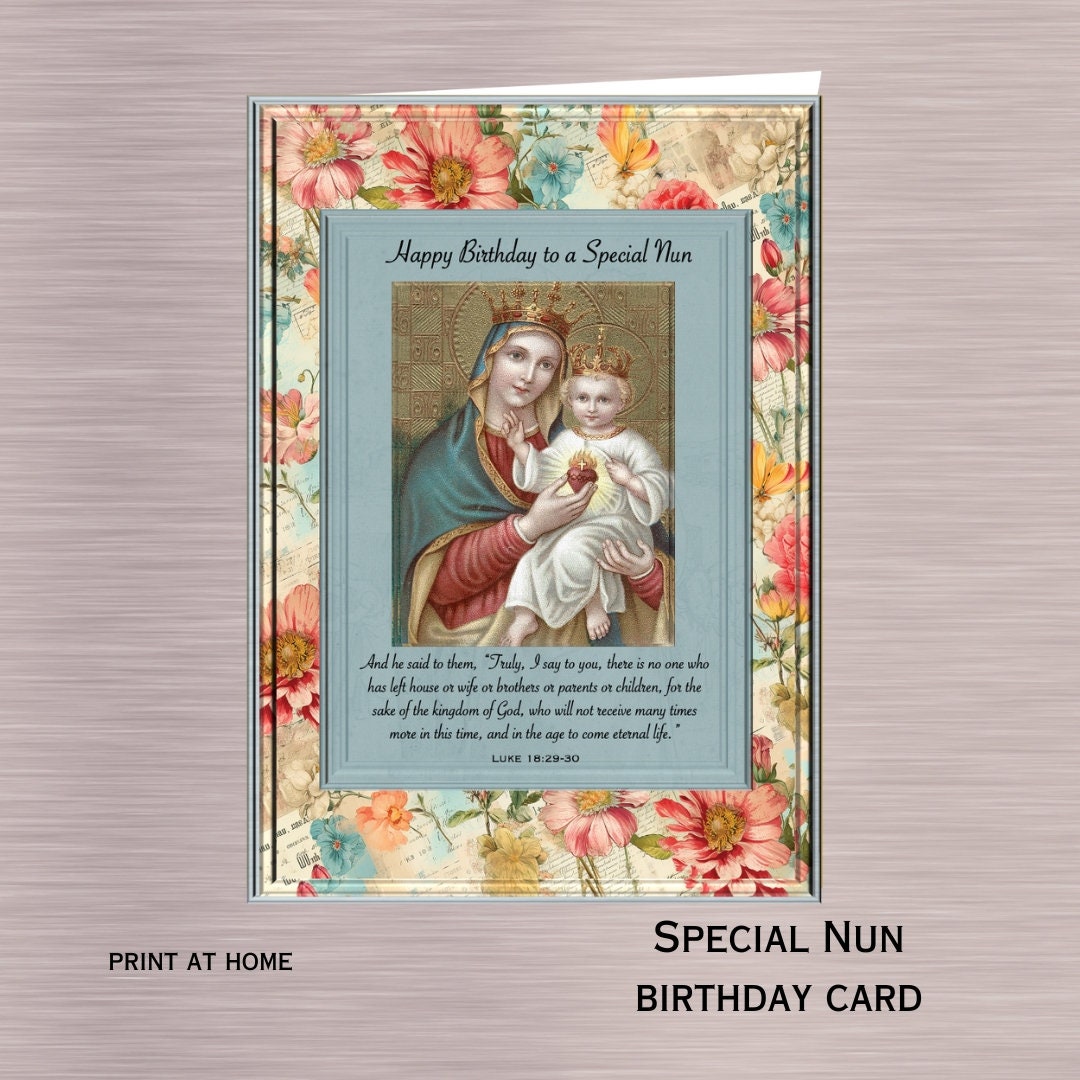 PRINTABLE Instant Download PDF Catholic Nun Birthday Card Catholic ...