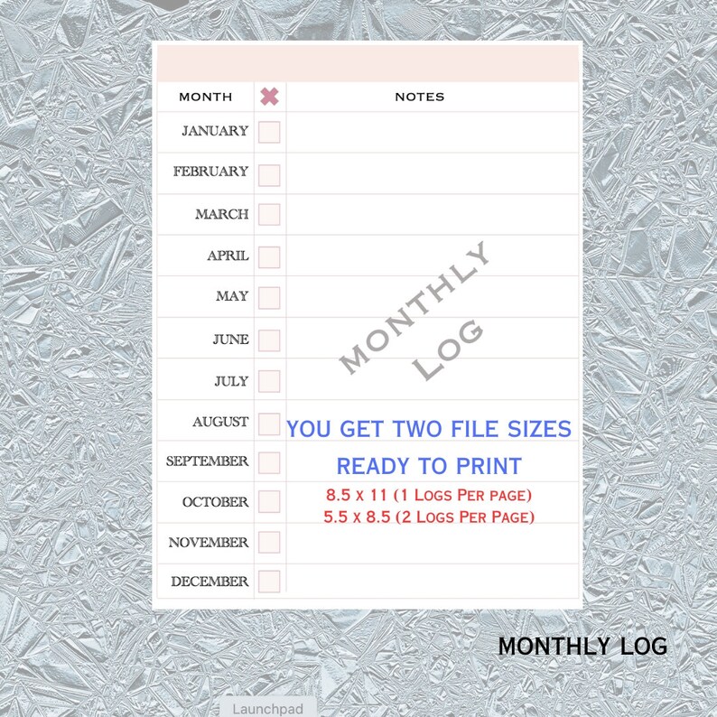 Printable Monthly Log: Expense Tracker, Statement Log (instant Download ...