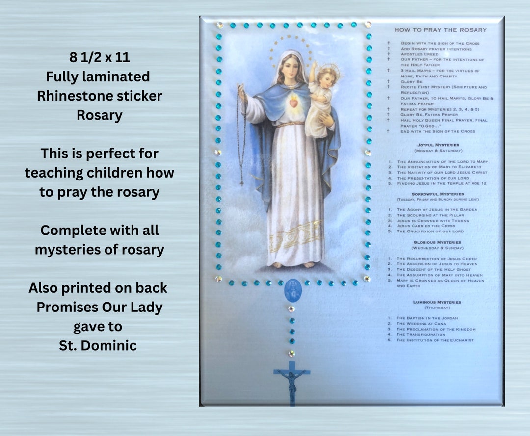 Rosary Teaching Rosary 8 1/2 X 11 Laminate Rosary Card With Rhinestone ...