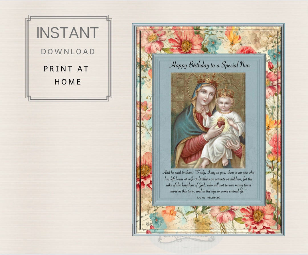 PRINTABLE Instant Download PDF Catholic Nun Birthday Card - Etsy