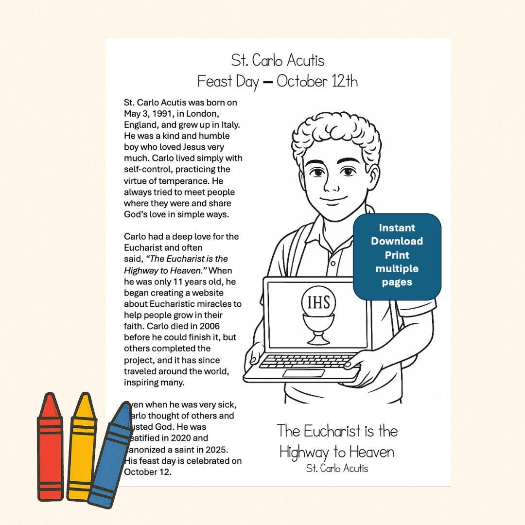 St. Carlo Acutis Coloring Page | Digital Download | Catholic Saint ...