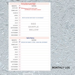 Printable Monthly Log: Expense Tracker, Statement Log (instant Download ...