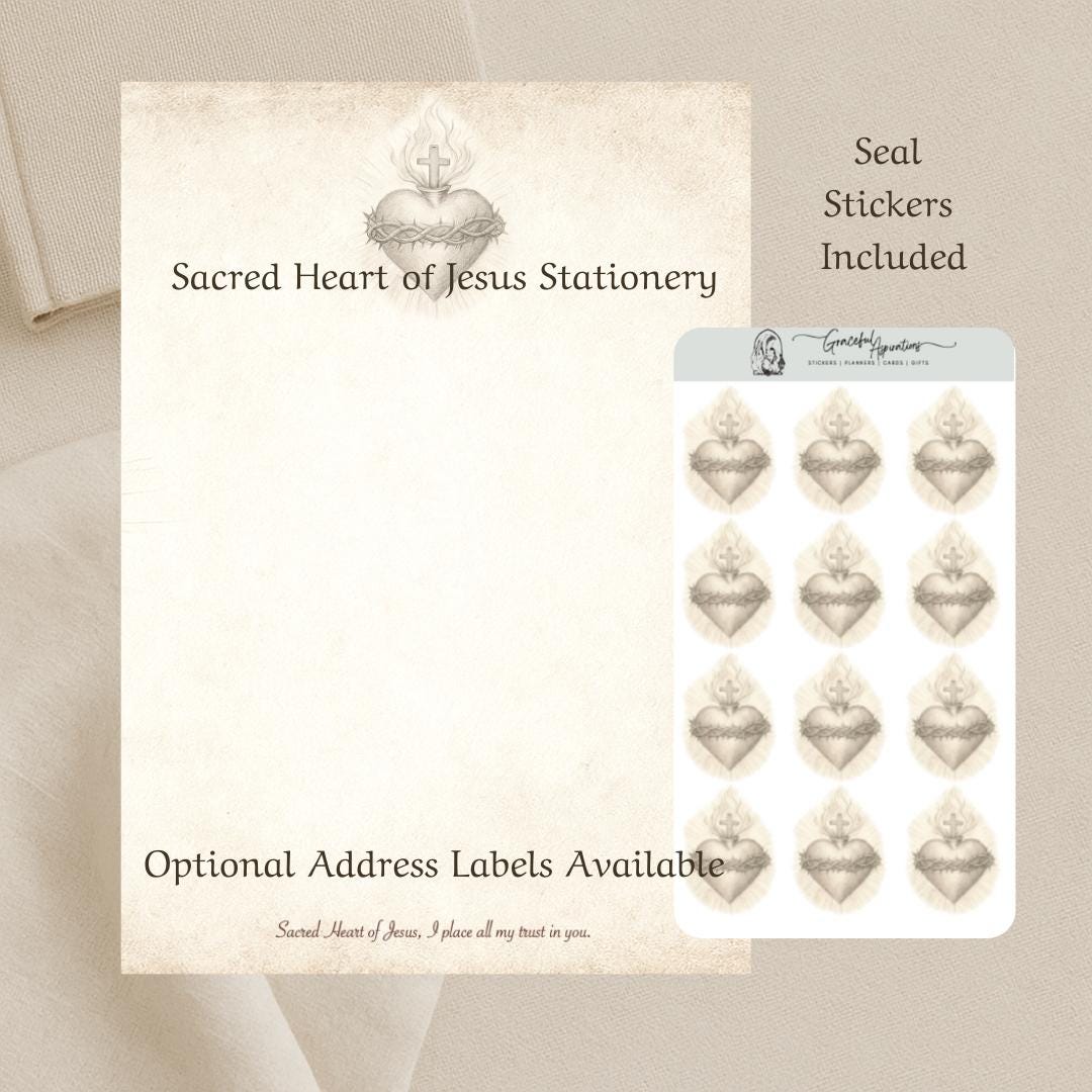 Sacred Heart of Jesus Stationery Set | Catholic Letter Writing Set - Etsy