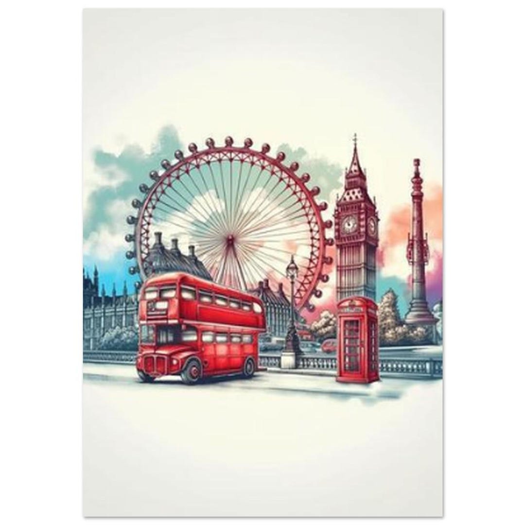 London Landmarks Poster - Iconic Red Bus Design - Gift for Travelers - Etsy
