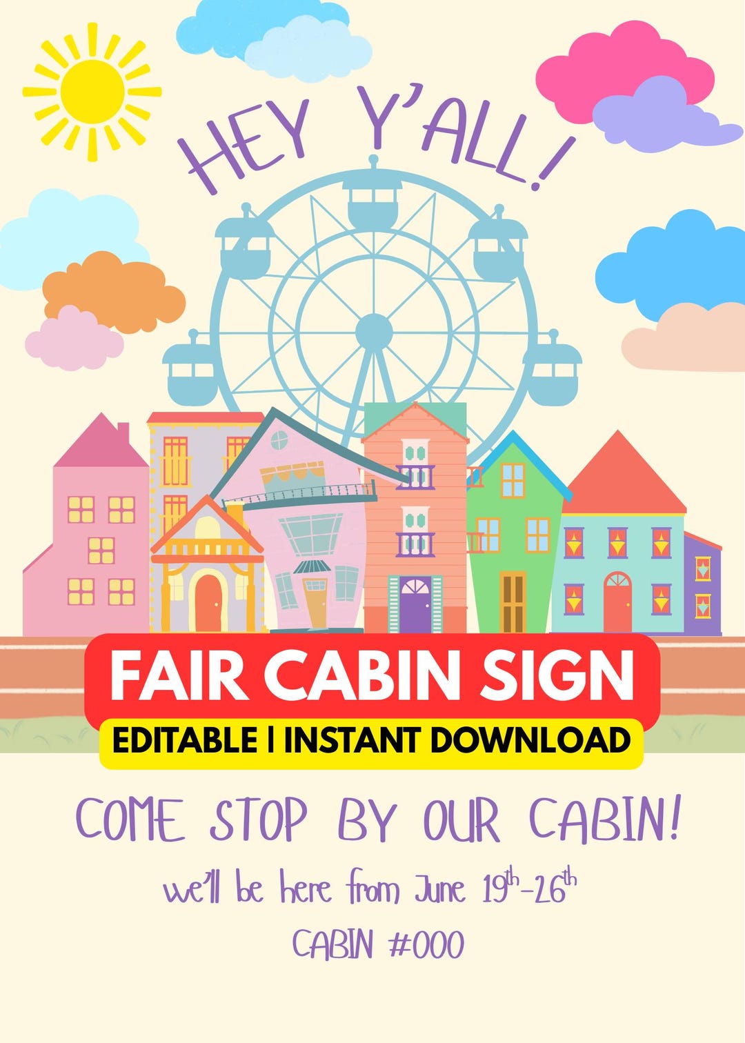 County Fair Cabin Sign Editable | Family Fair Week Printable | Instant ...