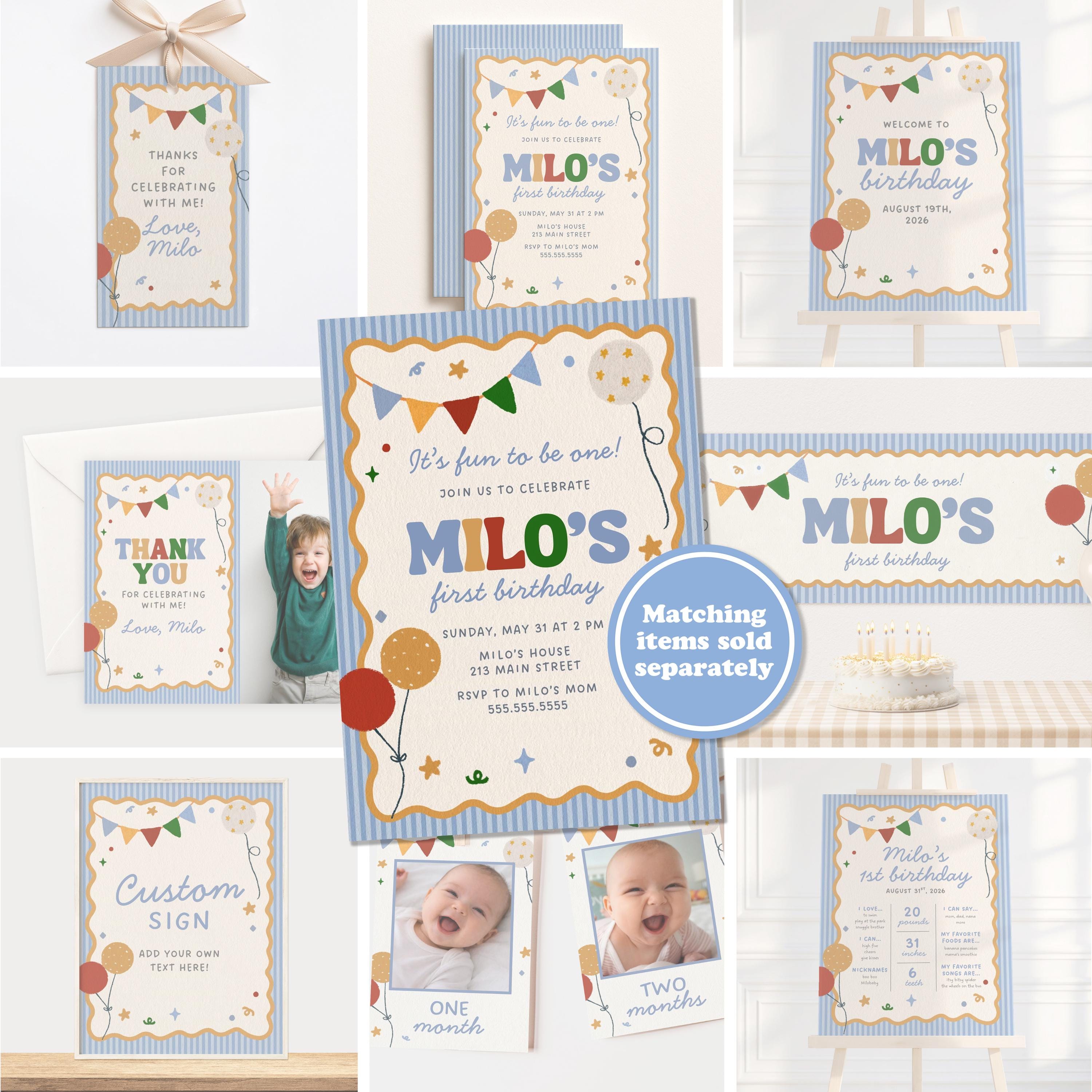 It's Fun to Be One First Birthday Boy Invitation | 1st Birthday | Canva ...