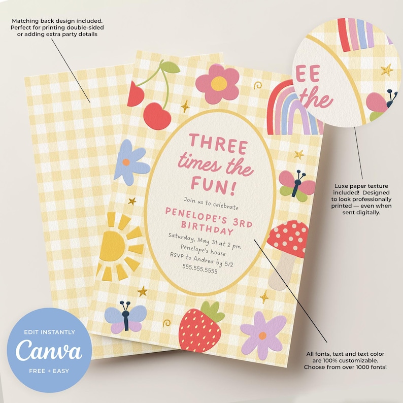3rd Birthday Invitation Girl | Whimsical, Garden, Butterfly | Canva ...