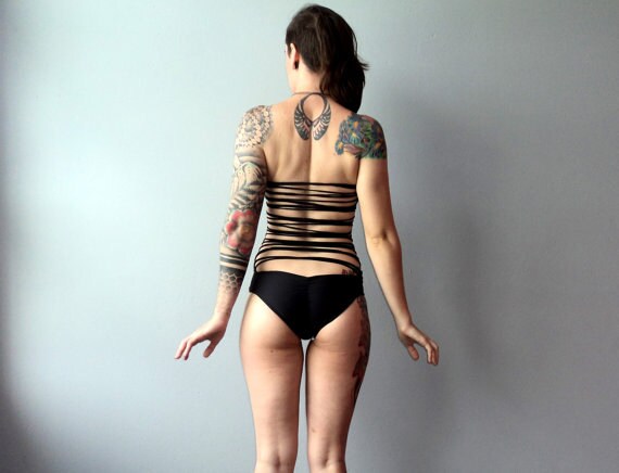 Strapless Shredded Strappy Back One Piece Swimsuit Custom