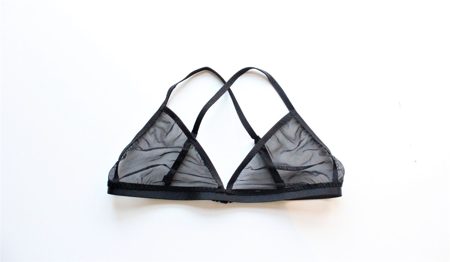 Custom Black Mesh Sheer Triangle Bralette Bra With Straps To