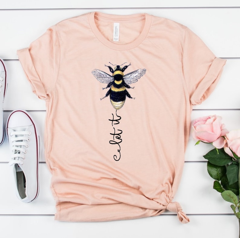 Let It Bee Bumble Bee Positive Message Inspirational Peach - Etsy