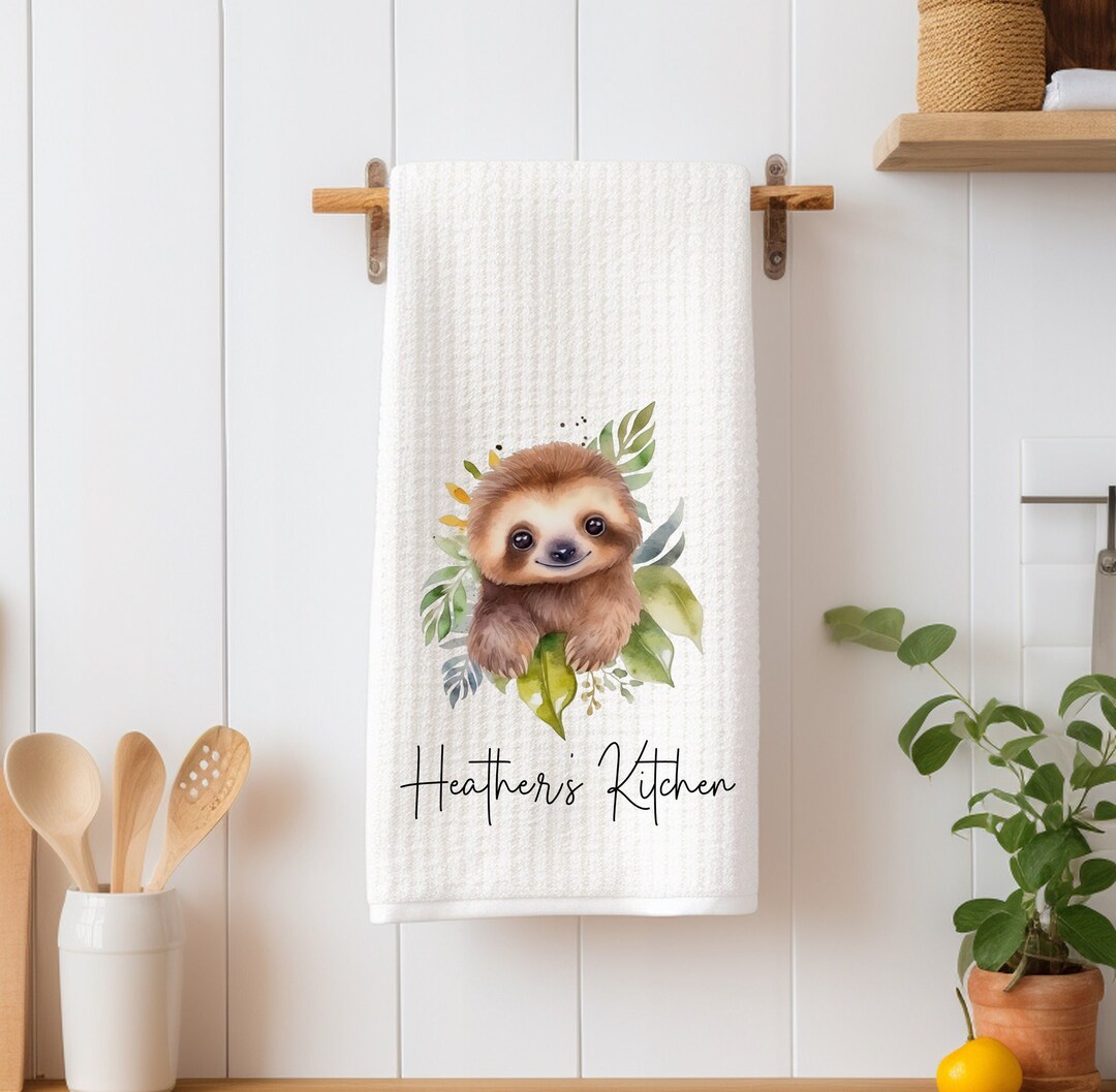 Cute Sloth Personalized Dish Towel - Sloth Tea Towel Kitchen Decor ...