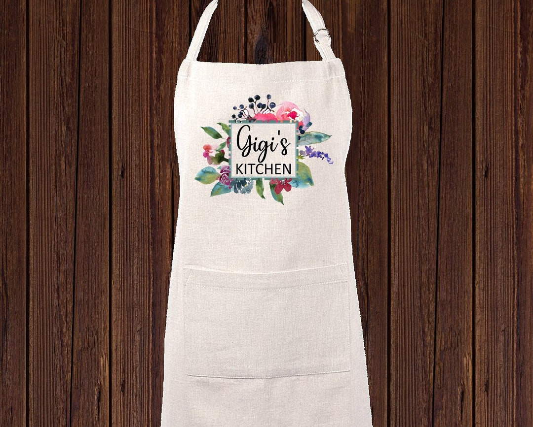 Personalized Linen Apron, Custom Kitchen Cooking Apron Floral Gigi Gift Personalized Apron ...