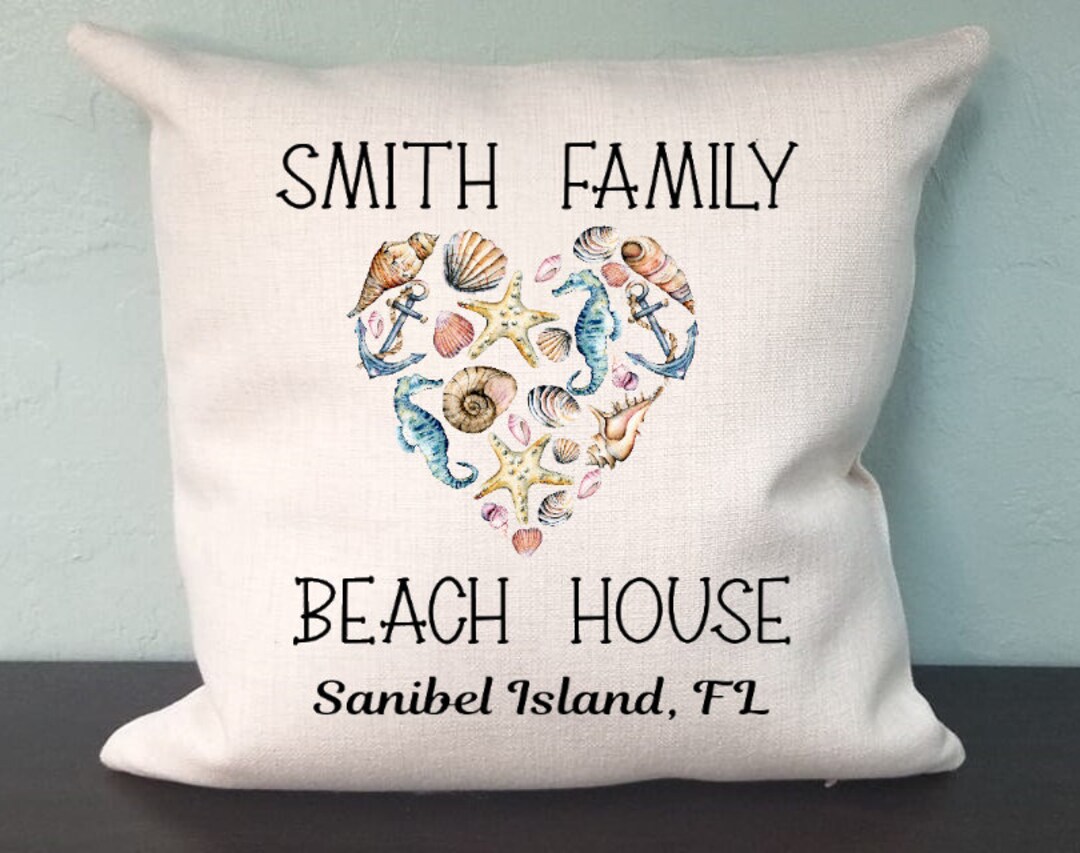 Personalized Seashells Heart Pillow Cover - Beach Home Gift Hostess ...