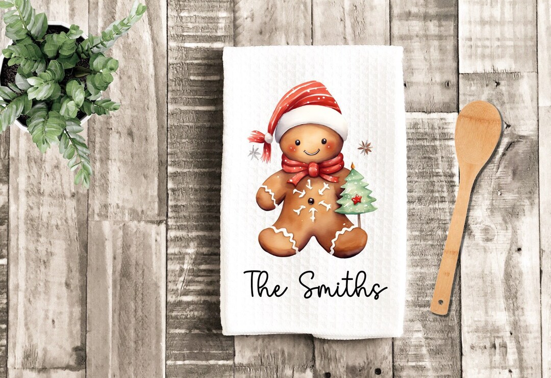 Gingerbread Man Personalized Christmas Tea Dish Towel Christmas Cookie ...