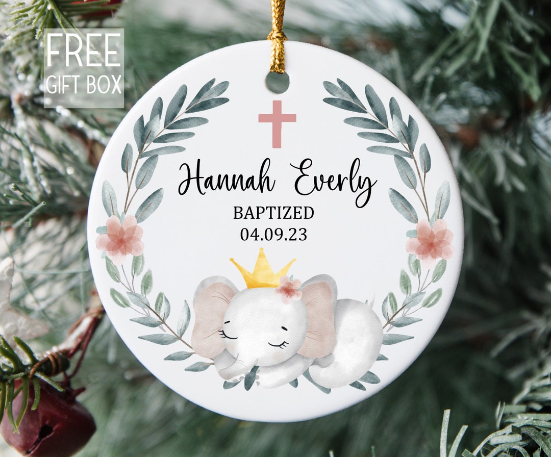 Baby's Baptism Princess Elephant Cross Personalized Ornament, Baby ...