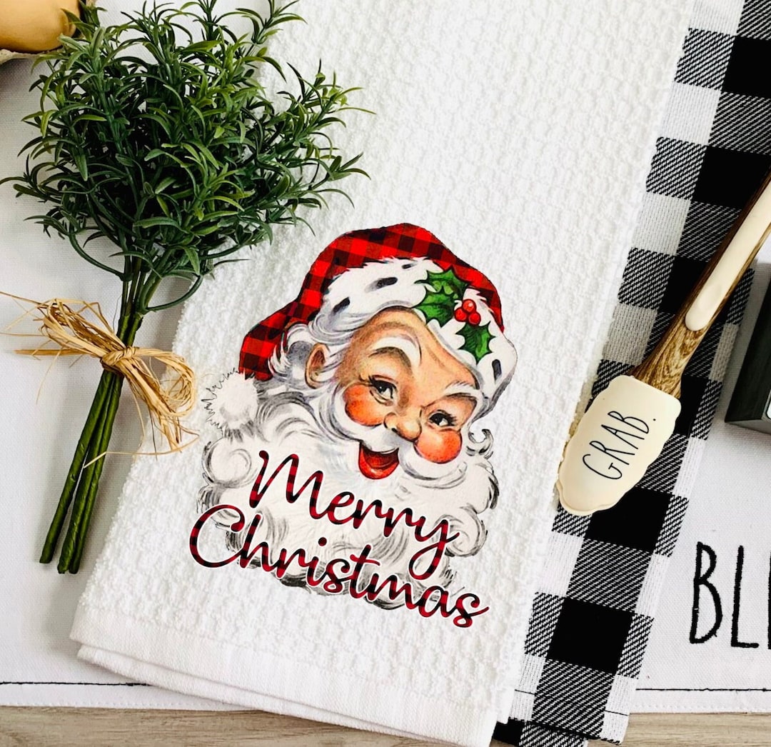 Christmas Santa Tea Dish Towel - Retro Vintage Santa Claus Tea Towel ...