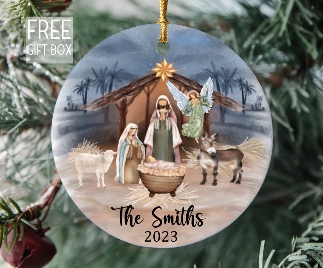 Personalized Christian Christmas Tree Ornament, Nativity Scene Family ...