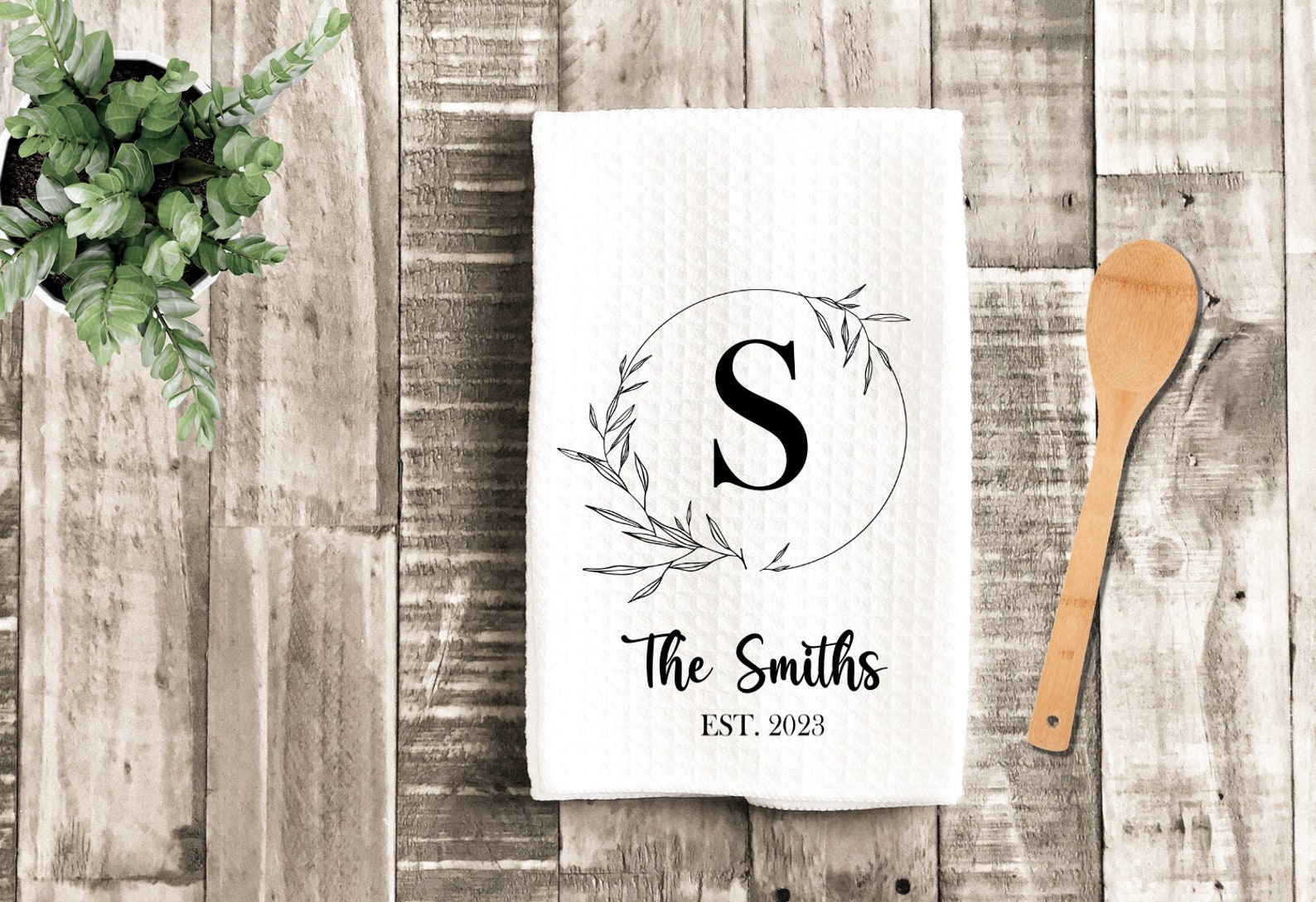 Personalized Monogram Leaf Tea Dish Towel Name Tea Towel - Etsy