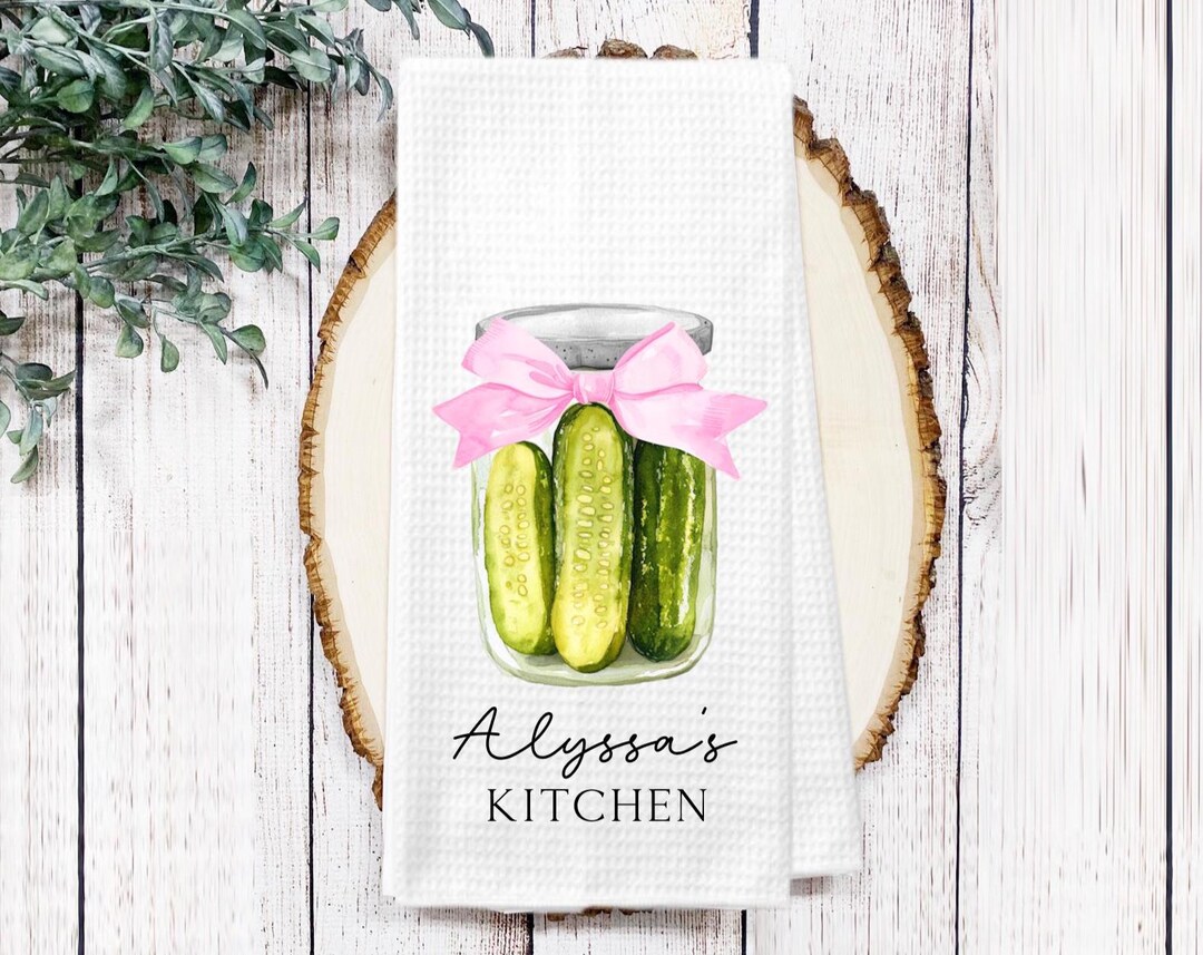 Pickle Bow Personalized Dish Towel - Pickles in Jar Tea Towel Kitchen ...