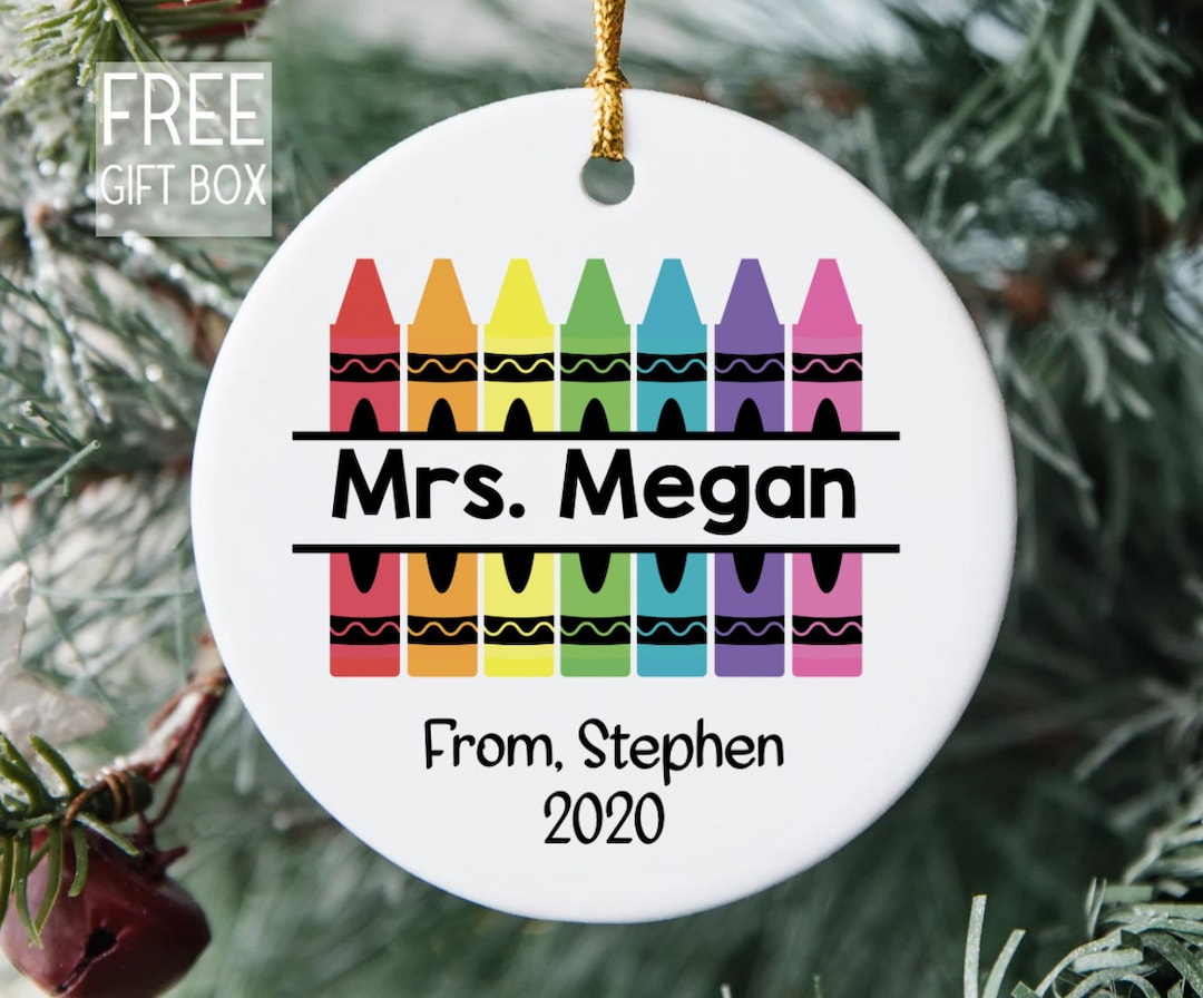 Teacher Personalized Ornament, Teacher Crayon Gift Ornaments, Merry ...
