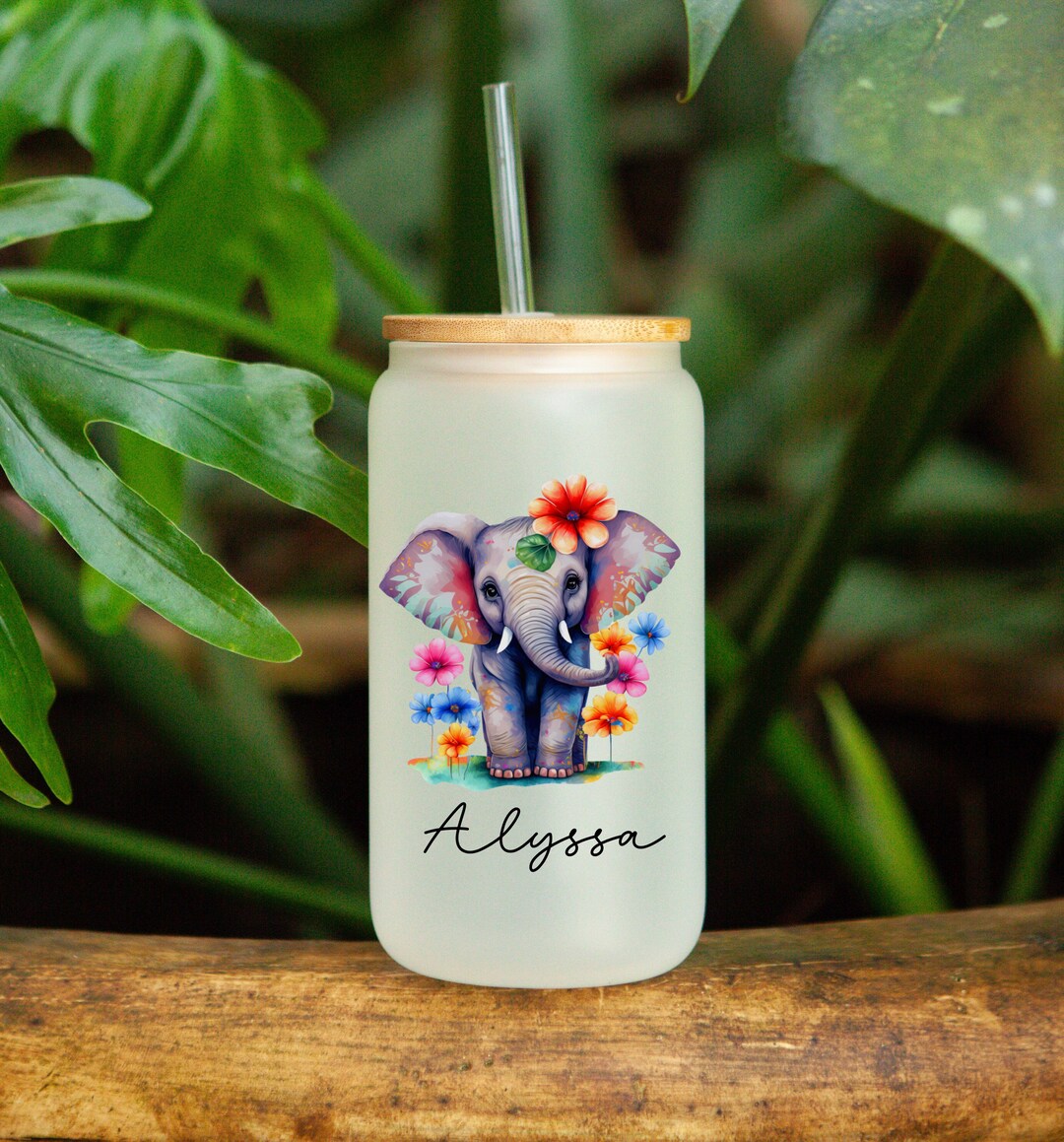 Personalized Elephant Cup Glass Iced Tea Coffee Mug With Straw ...