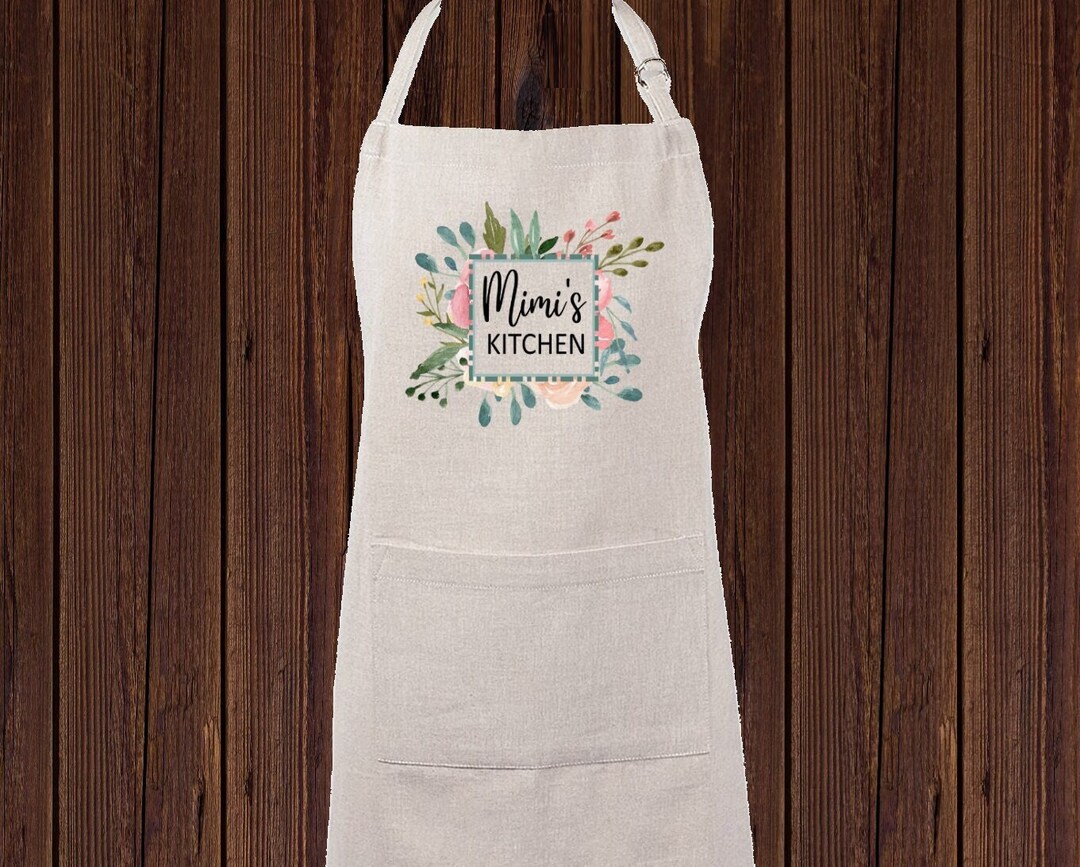 Personalized Linen Apron, Floral Greenery Frame, Custom Kitchen Gift - Etsy
