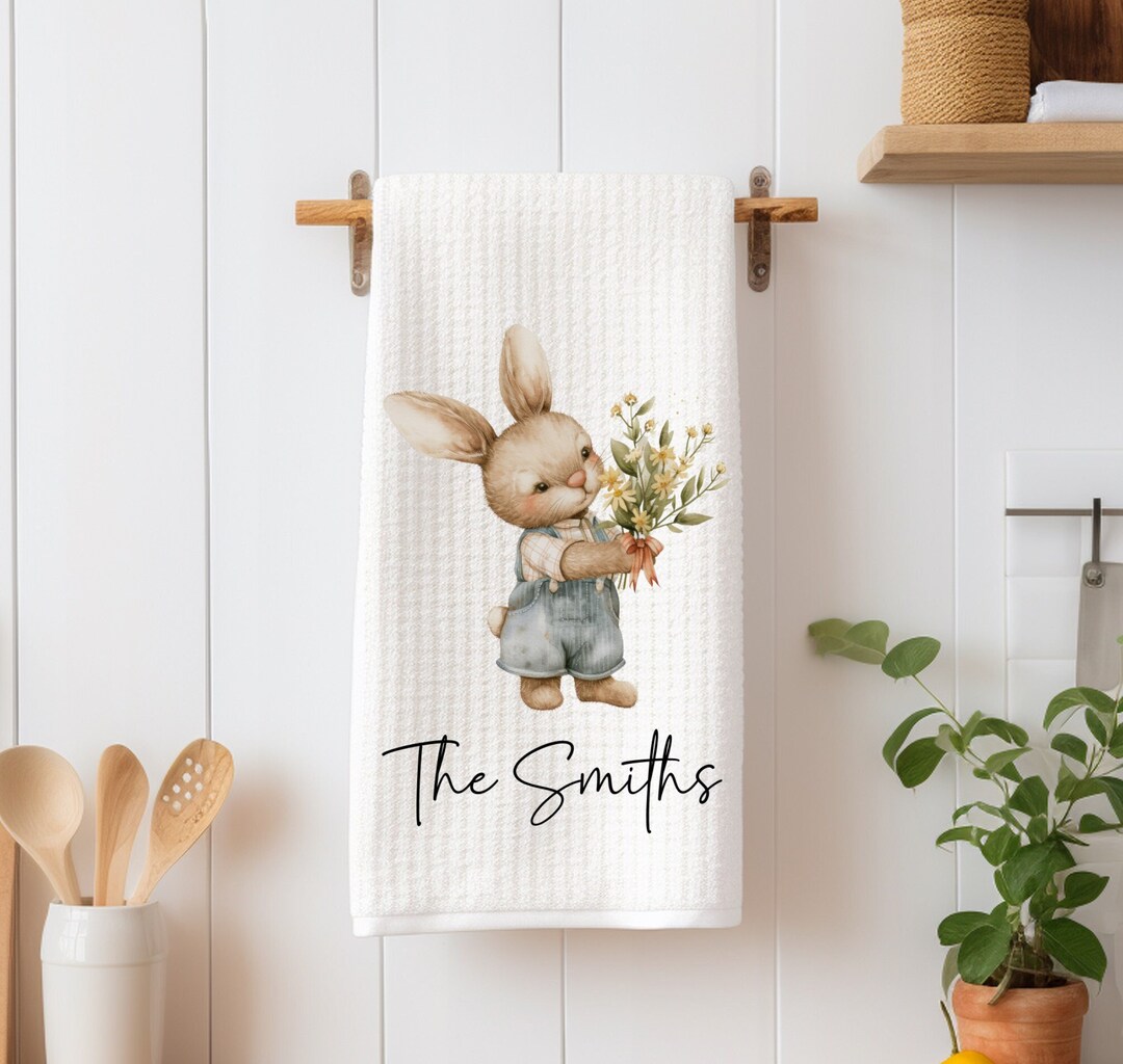 Personalized Bunny Rabbit Kitchen Dish Towel - Easter Bunny Tea Towel ...
