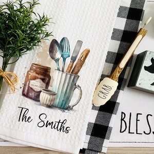 Rustic Kitchen Utensils Personalized Tea Dish Towel - Tea Towel Kitchen ...