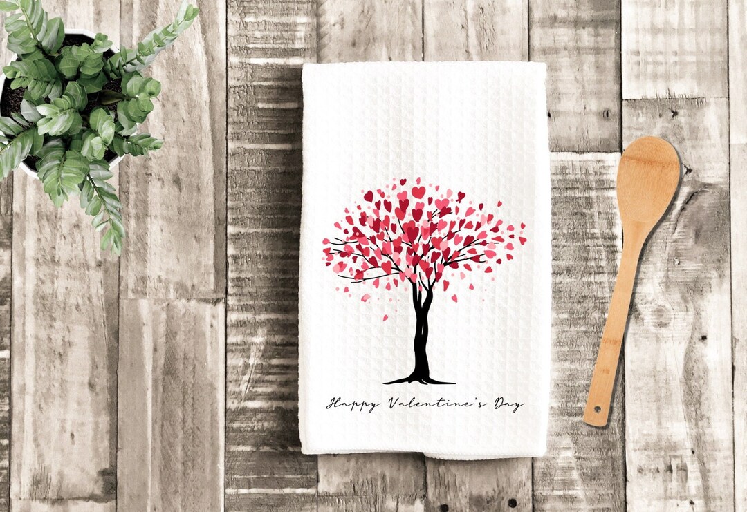 Valentine's Heart Tree Love Dish Towel Valentine Hearts Tea Towel ...