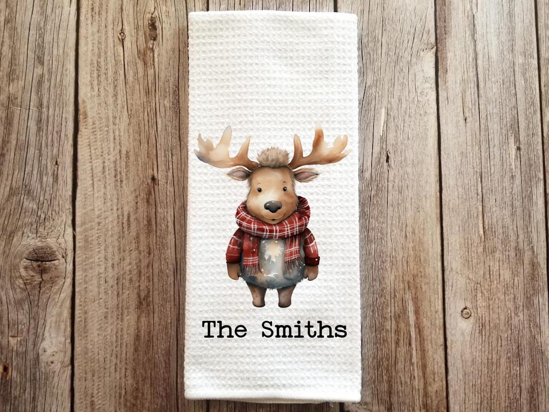 Personalized Winter Moose Tea Dish Towel - Christmas Tea Towel Kitchen ...