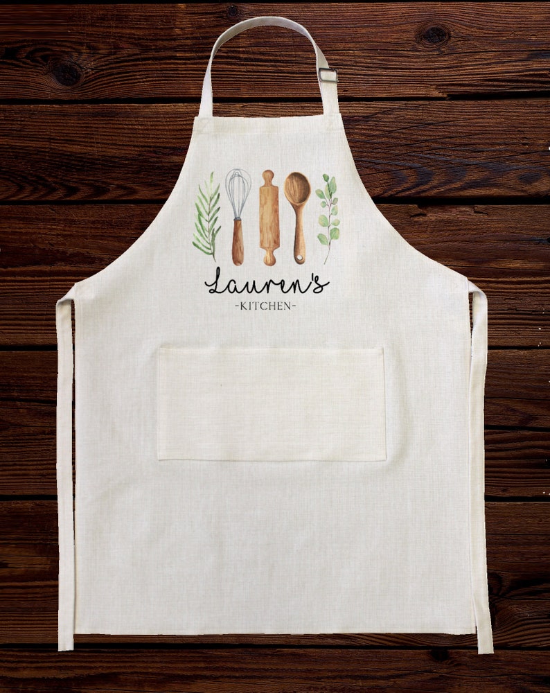 Personalized Linen Apron, Custom Kitchen Apron, Cooking Utensils Design ...