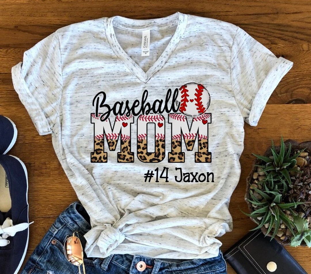 Baseball Mom Leopard Print Personalized Baseball Mom Unisex V Neck T ...