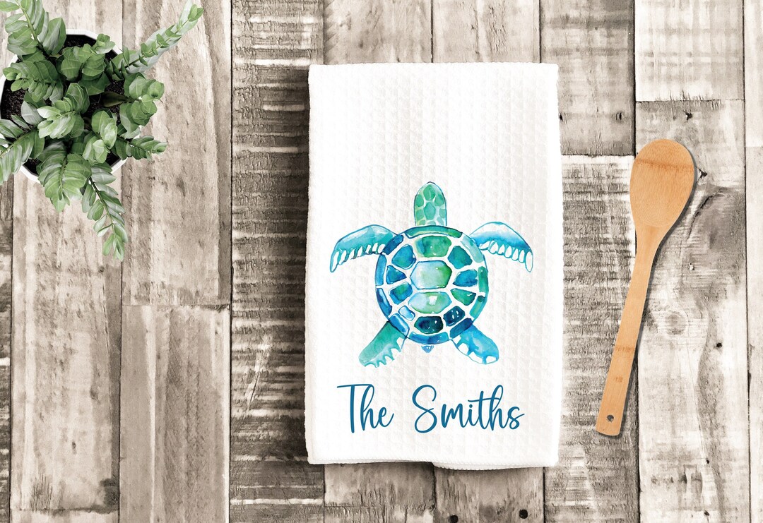 Sea Turtle Personalized Kitchen Dish Towel Beach House Tea Towel ...
