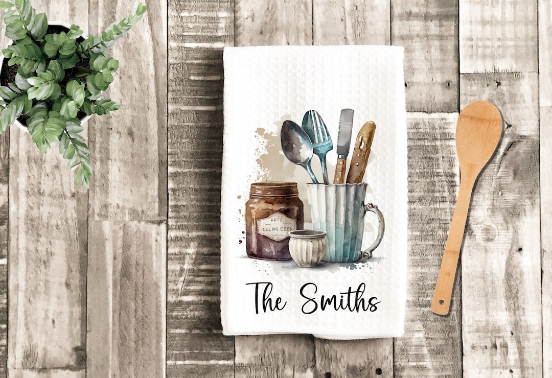 Rustic Kitchen Utensils Personalized Tea Dish Towel - Tea Towel Kitchen ...