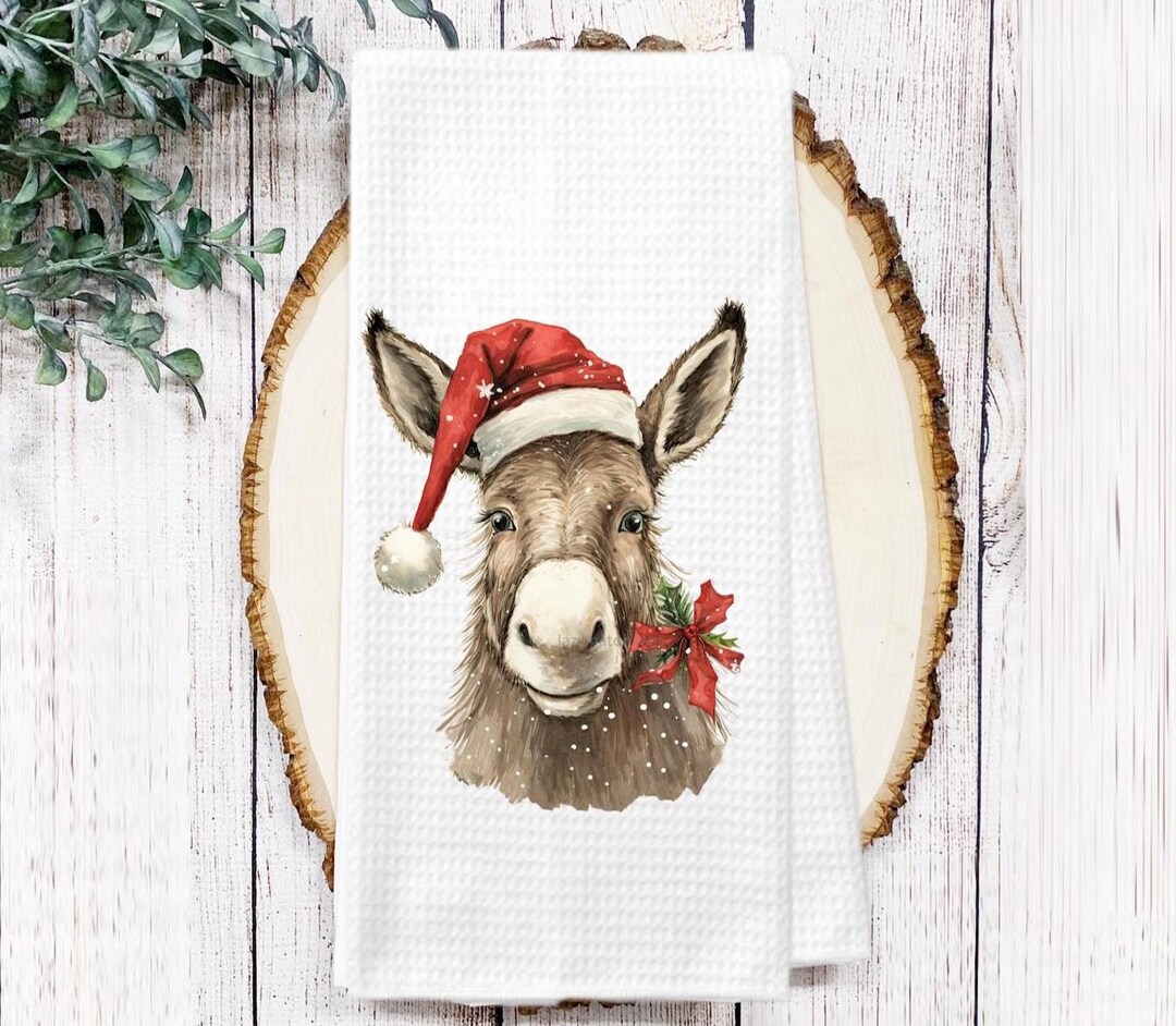 Christmas Donkey Tea Dish Towel - Farm Merry Christmas Kitchen Décor ...