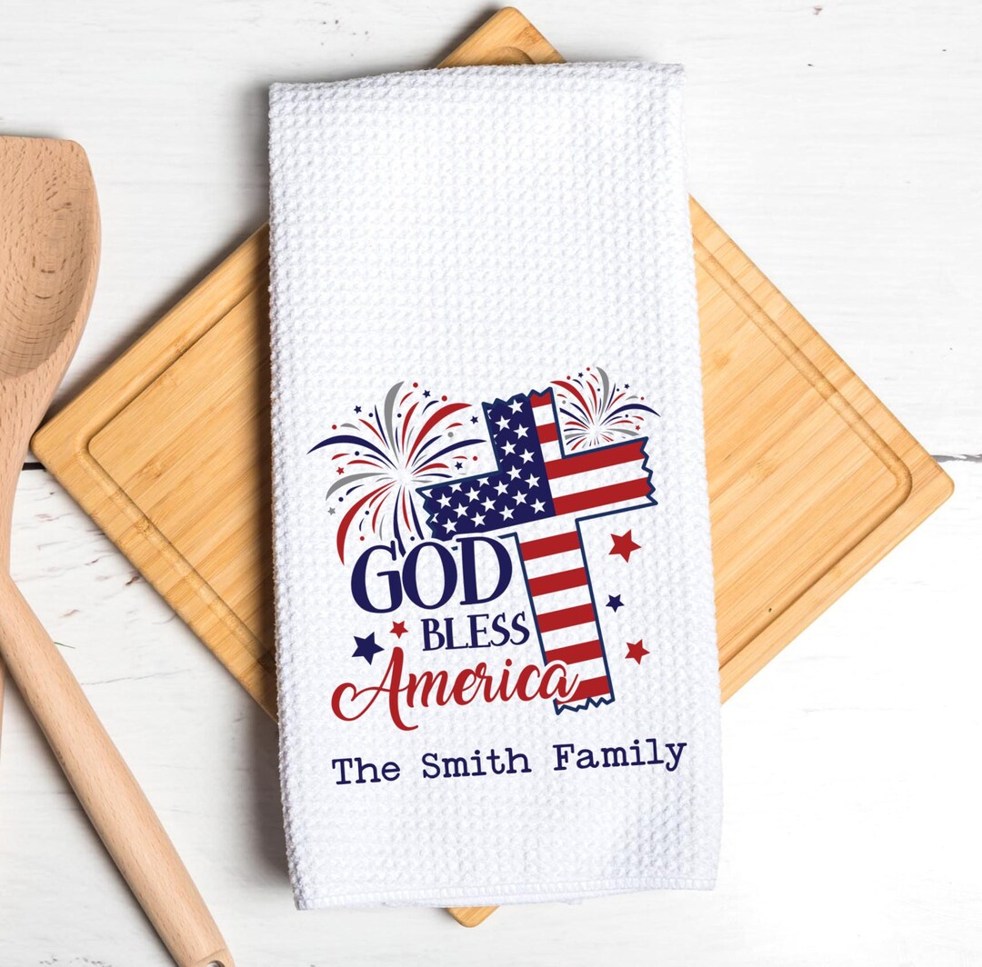 God Bless America Personalized Flag Tea Dish Towel - USA Independence ...
