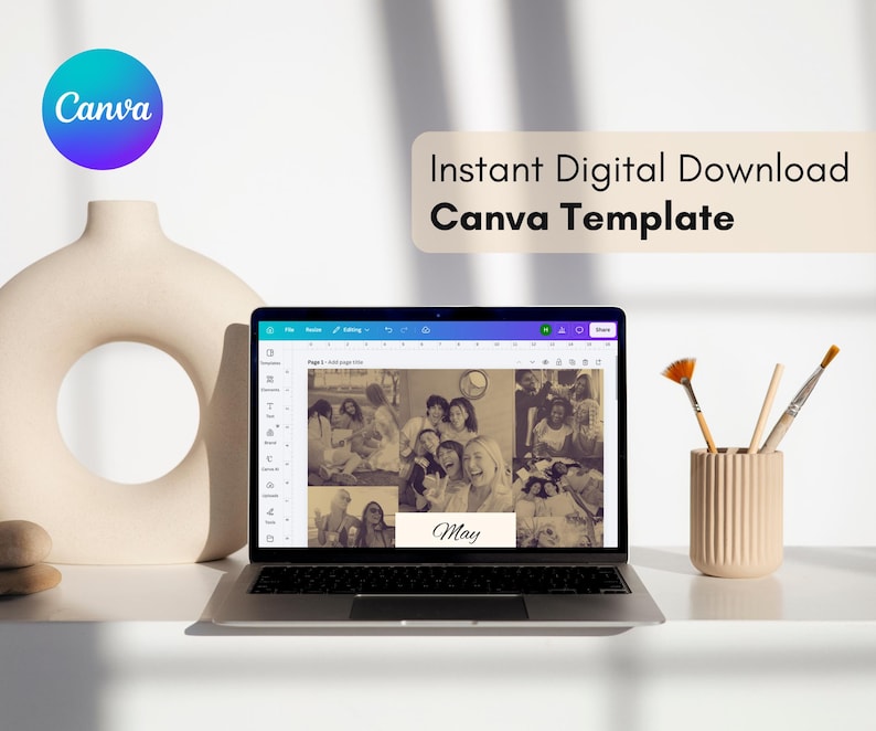 Photo Collage Calendar Canva Template, Editable 12 Photo Best Friend ...