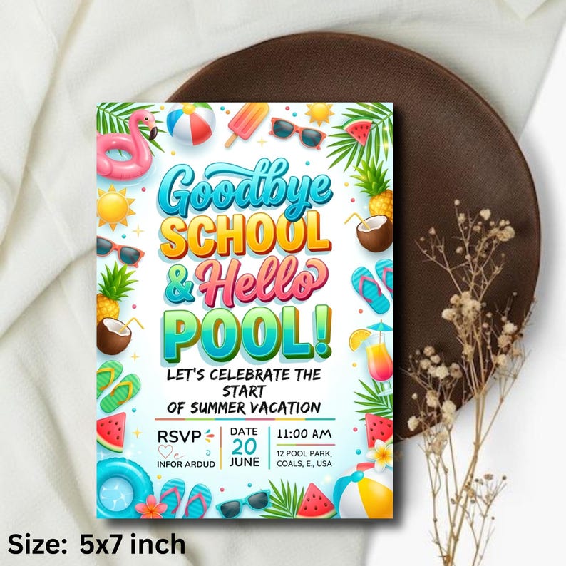 Goodbye School Hello Pool Invitation, End of School Pool Party Invite ...