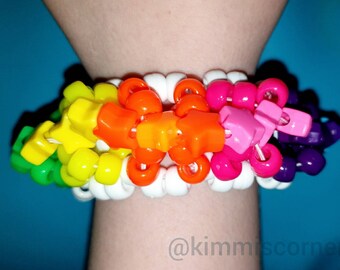 Black Rainbow Star Kandi Bracelet X Base Cuff - Etsy