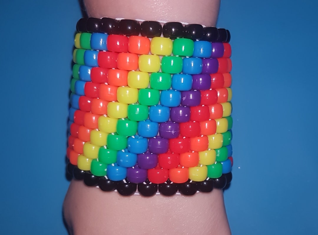 Rainbow and Black Kandi Peyote Bracelet Cuff - Etsy