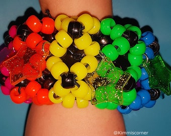 Black Rainbow Star Kandi Bracelet X Base Cuff | Etsy