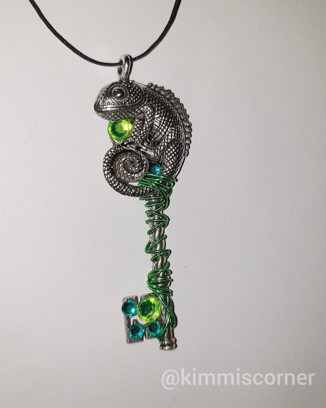 Green Chameleon Lizard Key Necklace Fantasy Skeleton - Etsy