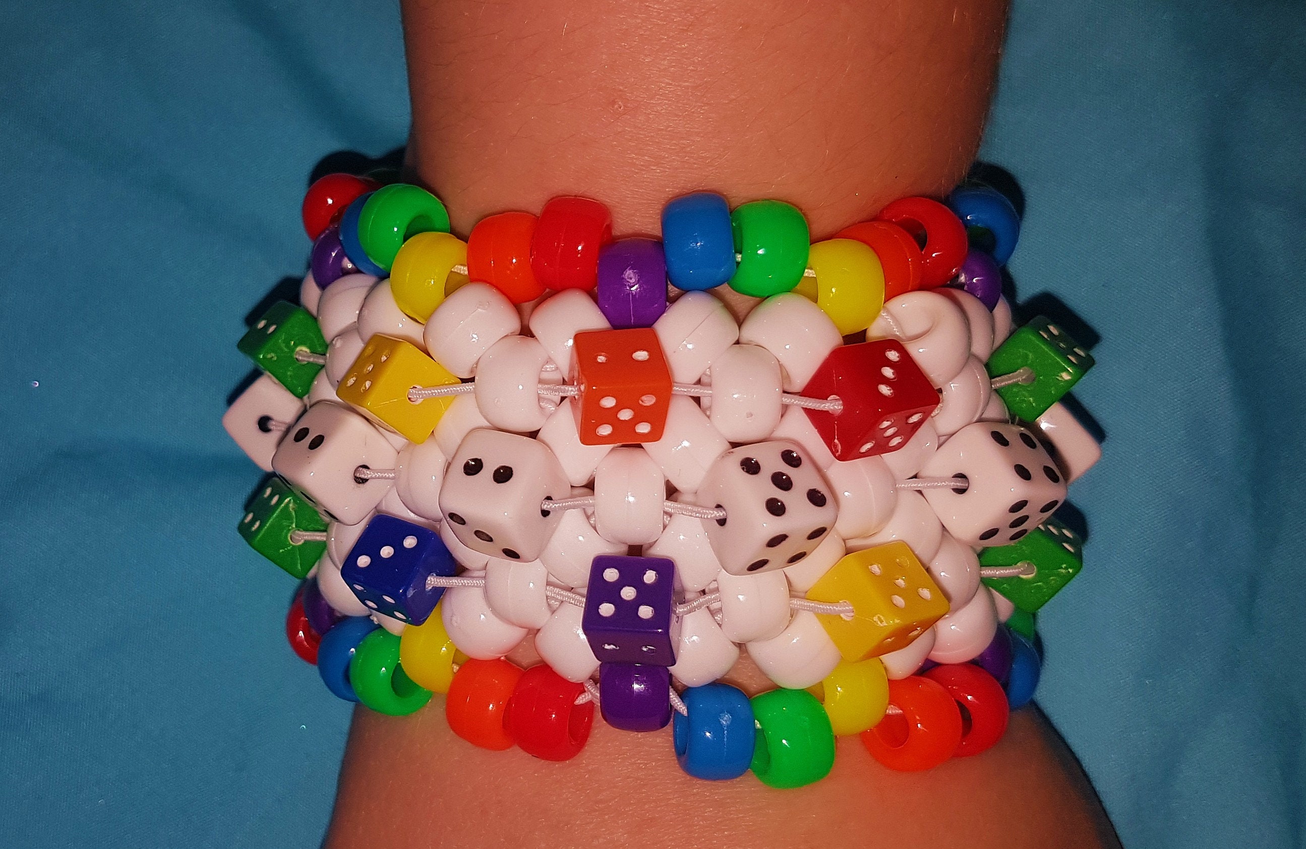 Rainbow Dice Kandi X Stitch Bracelet Cuff | Etsy